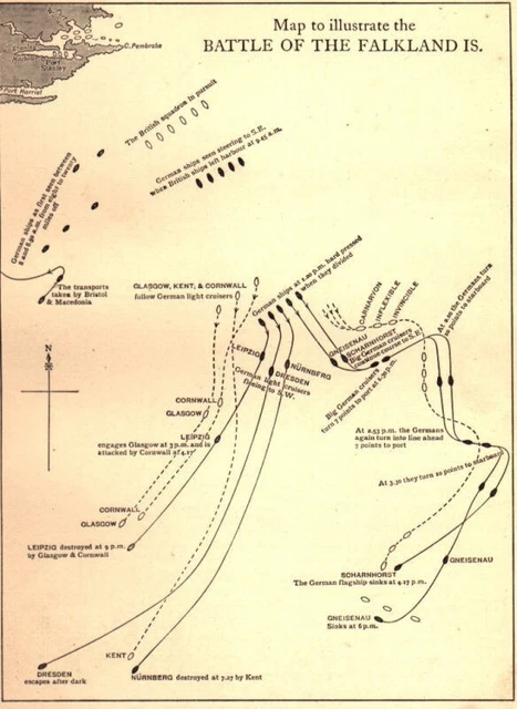 7X5 PHOTO WW1DB4 World War 1 Maps Map Showing The Battle Falklands 00 1 ...