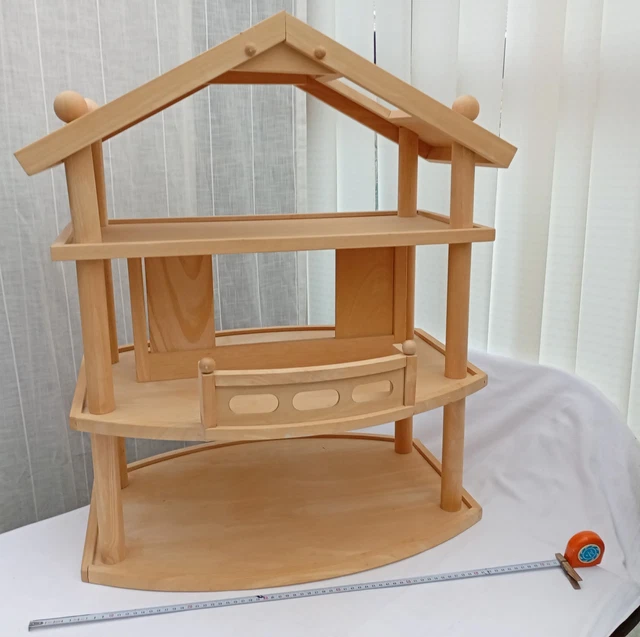 THREE STOREY WOODEN Dolls house. Open Sided Design Possibly Goki Or ...