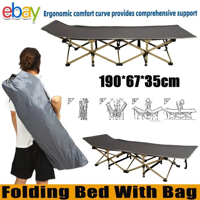 SINGLE FOLDING SLEEPING Cot Guest Bed Outdoor Portable Camping Travel ...