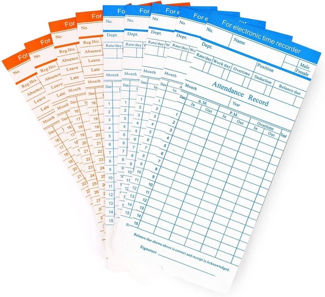 TIME CARDS, MONTHLY Timesheet, Clock Timecard - 100 Pack, 6 Column 2-S ...