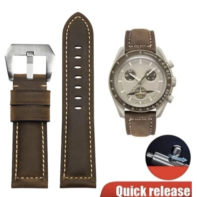 LEATHER STRAP FOR Omega X Swatch Moonswatch Moonwatch Speedmaster $26. ...