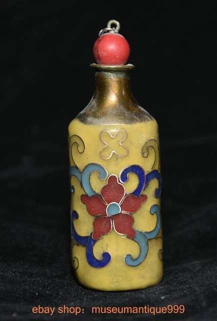 2.8'' ANCIENT CHINESE Cloisonne copper flowers plants snuff box Bottle ...