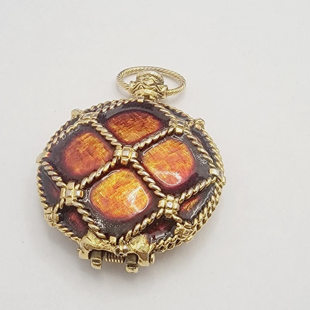 VINTAGE LADIES GOLD Tone Lip Balm Hinged Pocket Watch Compact Jewelry ...