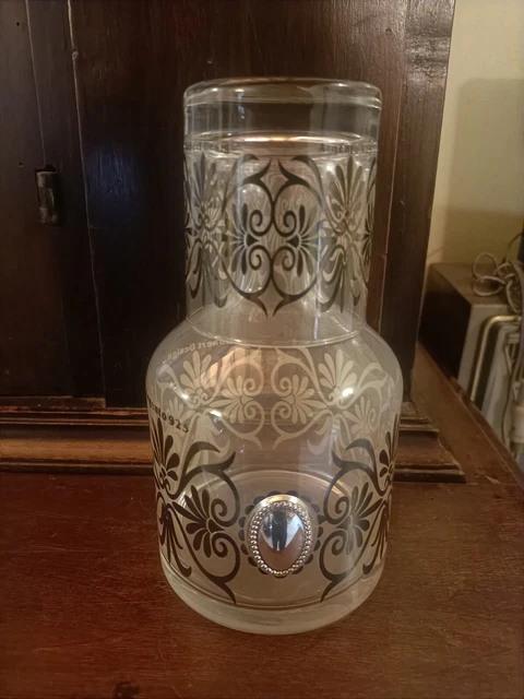 BOTTIGLIA DA NOTTE in vetro con bicchiere Robert Design Firenze argento ...