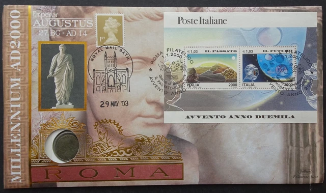 MILLENNIUM 2000 EMPEROR Augustus Benham Roman coin stamp PNC cover $17. ...