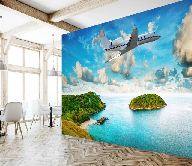 3D OCEAN PLANE O33344 Transport Wallpaper Mural Self-adhesive Removable ...