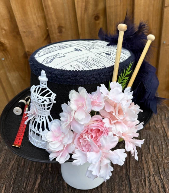 BLACK STEAMPUNK TOP Hat Seamstress Mannequin Knitting Cotton Needles ...