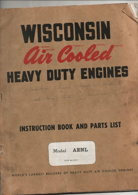 WISCONSIN AIR COOLED Heavy Duty Engines Model Aenl £9.45 - PicClick UK