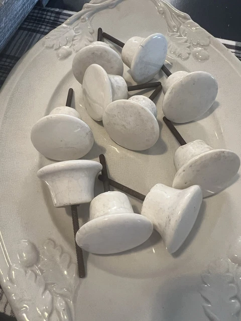 ANTIQUE IRONSTONE 10 Drawer Pulls Cabinet Knobs Set Original Victorian Hardware £130.68 ...