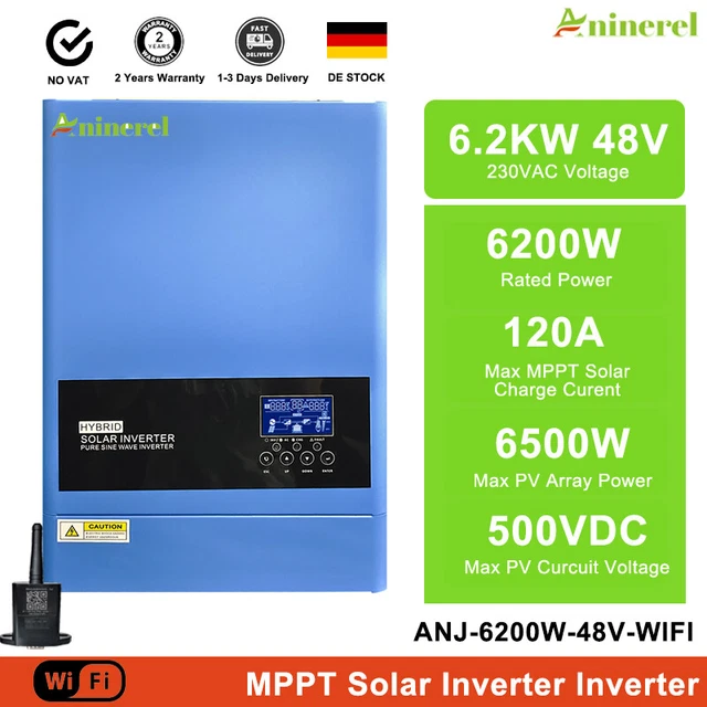 6200W HYBRID SOLAR Inverter Off-Grid MPPT 120A 230Vac 500Vdc 48v Pure Sine Wave EUR 329,86 ...