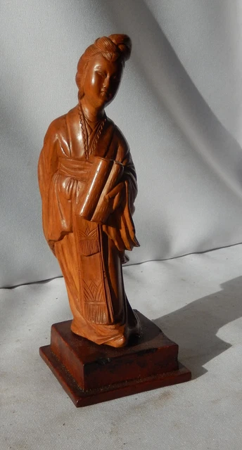 ANCIENNE ET TRÈS fine statuette chinoise en bois de buis sur socle ...