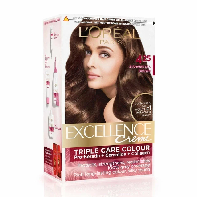 L'OREAL PARIS EXCELLENCE Creme Hair Color, 4.25 Aishwarya's Brown (72ml ...