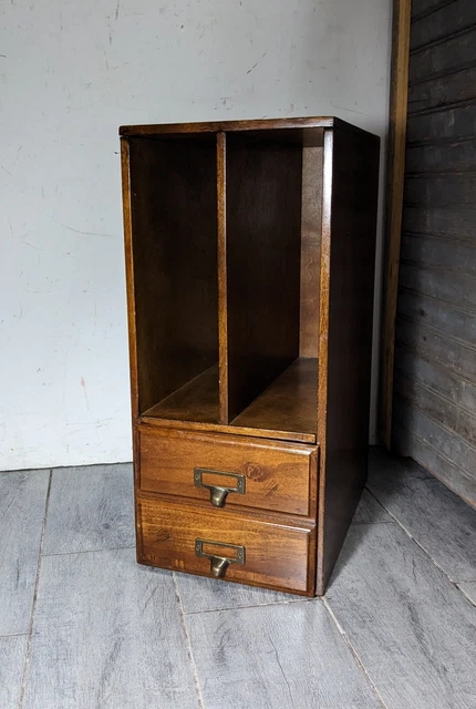 VINTAGE WOOD DESKTOP Library Organizer Card Letter File Box Cabinet ...