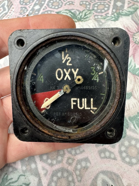 RAF OXYGEN GAUGE 6D/1615 mk3 11489/55 oxy instrument AM WD aircraft ...