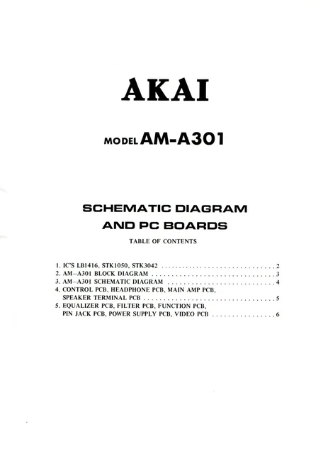 VINTAGE AKAI MODEL AM-A301 PC Board Schematic Diagram £15.08 - PicClick UK