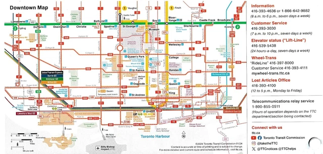 TTC 🚌🚇 RIDE Guide Lite Map 2024 Toronto Downtown Subway Bus Streetcar ...