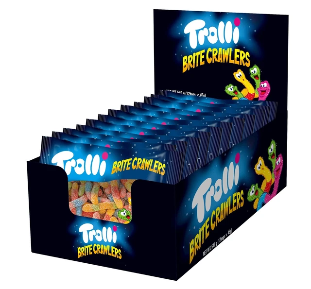 TROLLI SOUR BRITE Crawlers Gummi Worms 45 g Pack of 12 Tangy Fruity ...