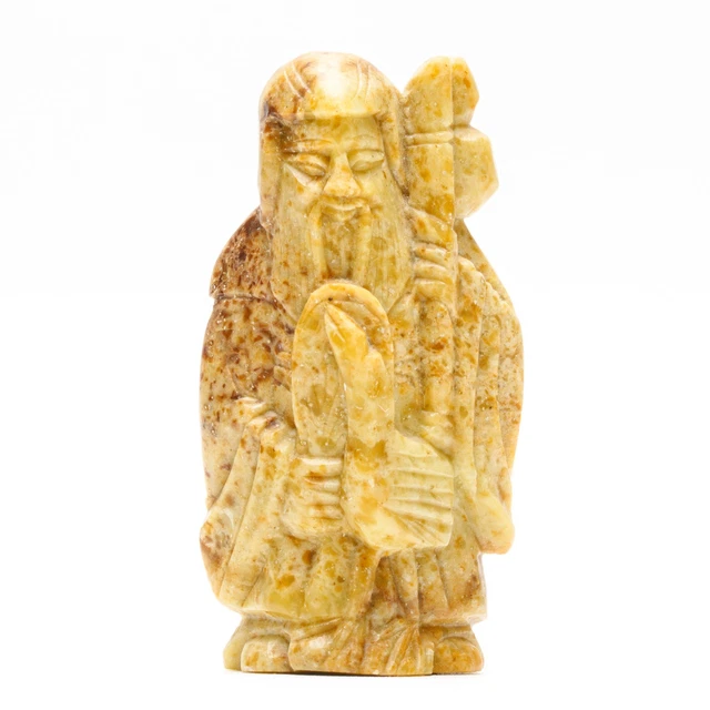 CHINESE SOAPSTONE RUSSET Carved Laozi Immortal Figure Staff Late ...