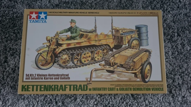 TAMIYA 32502 SDKFZ 2-German Kettenkraftrad und mit Infanteriekarren und ...