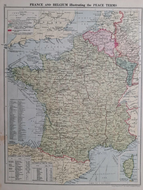 1931 CARTE FRANCE & Belgique Paix Termes Bordeaux Luxembourg Lorraine ...