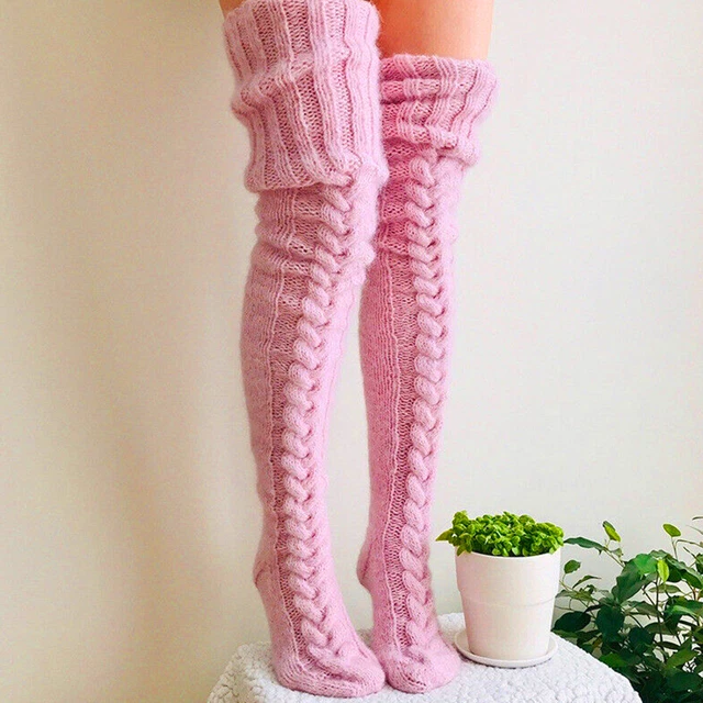 FEMMES LAINE TRICOT Cuissardes Sur Le Genou Chaussette Hiver Long Bas ...
