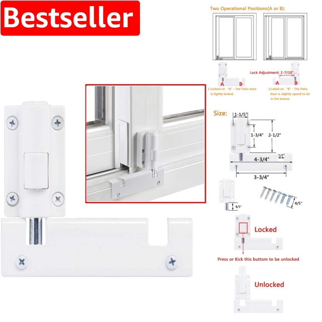FOOT-OPERATED SLIDING DOOR Lock with Double Security - Fits Top/Bottom ...