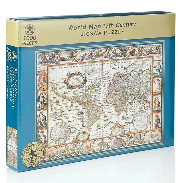 1,000 PIECE JIGSAW Puzzle WORLD MAP 17TH CENTURY SEALED BOX Historical ...