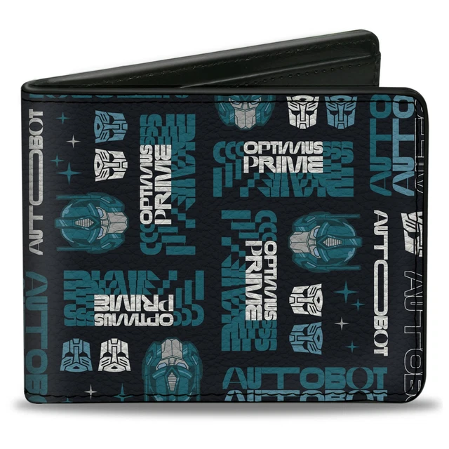 BI-FOLD WALLET TRANSFORMERS OPTIMUS PRIME Text and Icons Collage Black ...