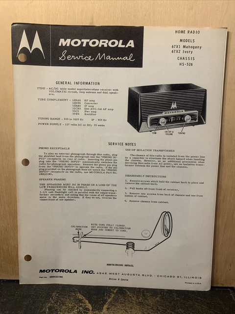 MOTOROLA RADIO MODEL 57X1 -Service Manual-schematics, Parts List ...