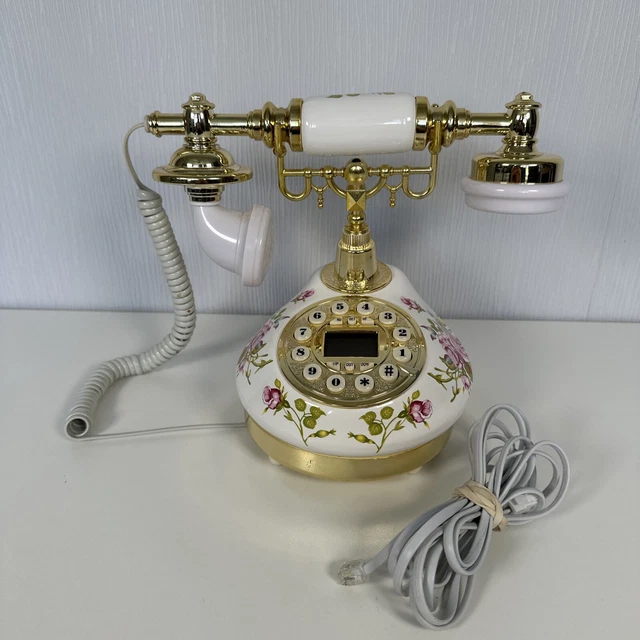 CLASSIC STYLE FLORAL Landline Telephone VTG Retro Corded Phone Digital ...