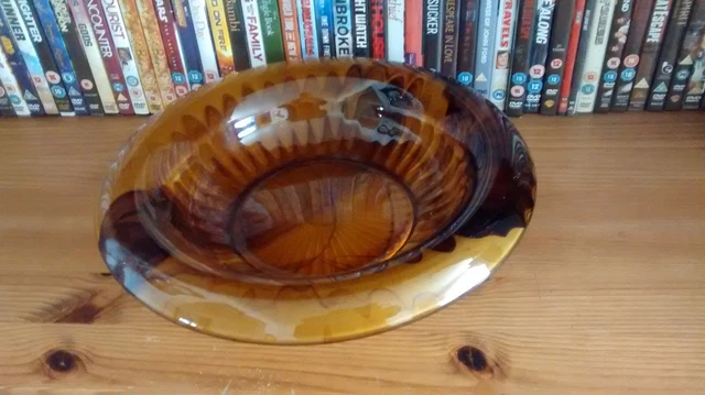 VINTAGE LARGE GEORGE Davidson Art Deco 1930s Amber Cloud fruit Bowl £14 ...
