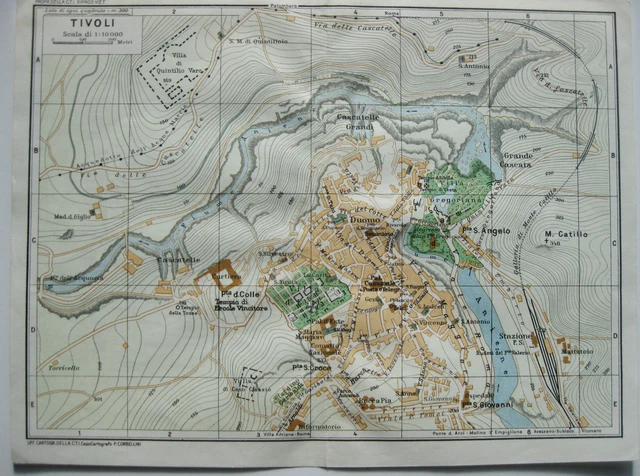STAMPA ANTICA MAPPA PIANTA CARTA TOPOGRAFICA LAZIO TIVOLI ANIENE TEMPIO ...