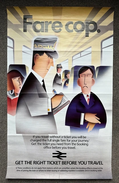 ORIGINAL VINTAGE BRITISH Railways BR FARE COP Ticket Advertising Poster ...