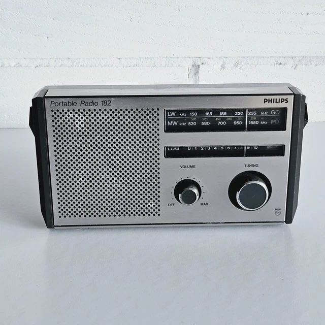 PHILIPS PORTABLE RADIO 182 1980s LW MW Vintage Silver - Tested Working ...