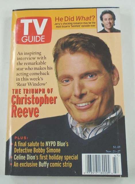 TV GUIDE MAGAZINE CHRISTOPHER REEVE COVER Jerry Seinfeld Buffy Nov 21 ...