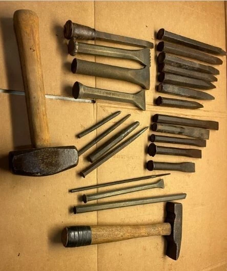 VTG LOT OF 25 masonry brick rock cold chisel sledge hammer stone tools ...