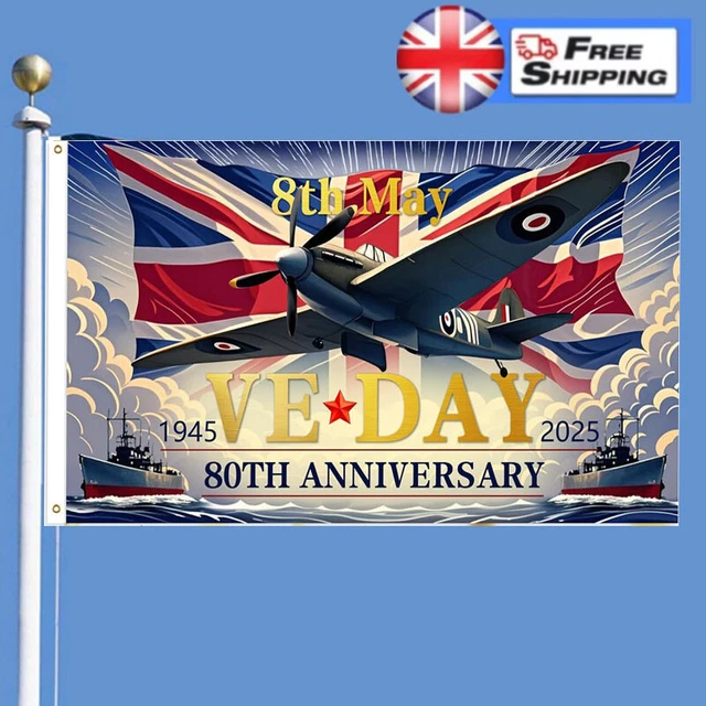 VE DAY FLAG 80th Anniversary Banner Decorations Victory In Europe ...