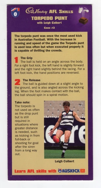 AFL CADBURY CONFECTIONERY AFL Skills Card. Leigh Colbert £2.56 ...