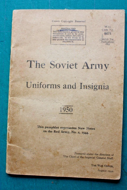 1950 THE SOVIET Army Uniforms & Insignia- War Office 8473 Restricted ...