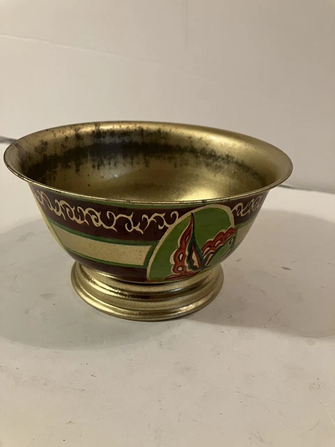 VINTAGE TIN METAL Koi Fish Pedestal Bowl Dish Butterfly Bird Flower 6 ...