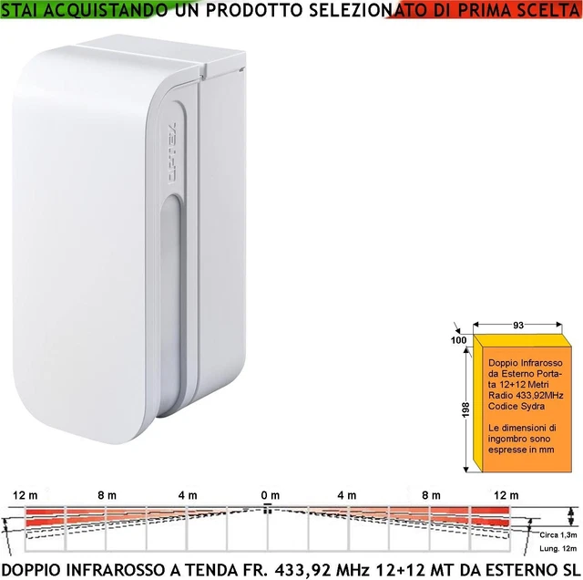 SENSORE INFRAROSSO DOPPIA Tenda Allarme Esterno Radio Lysa GSM Rileva ...