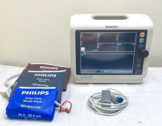 PHILIPS VS4 VITAL SIGNS PATIENT *TOUCHSCREEN* MONITOR & SpO2 SENSOR ...
