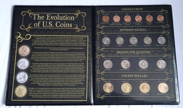 THE EVOLUTION OF U.S. Coins Folder Collection Golden Dollars 19 x Coins ...