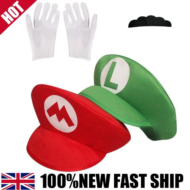 HAT SUPER MARIO Luigi Bros Cosplay Party Glove Mustache Set Costume ...