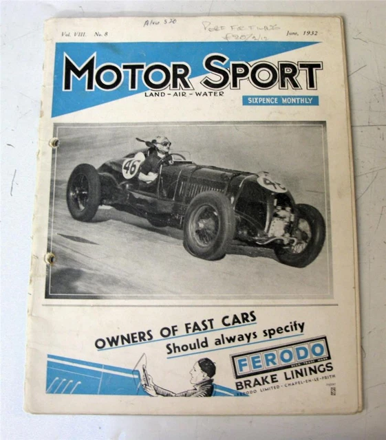 MOTOR SPORT CAR Magazine Jun 1932 Alvis Speed 20 + Triumph Southern ...