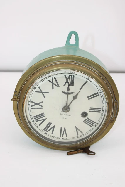 A VINTAGE ROLLINGS 1991 Brass Ship Bulk Head Key Wind Clock For Parts ...