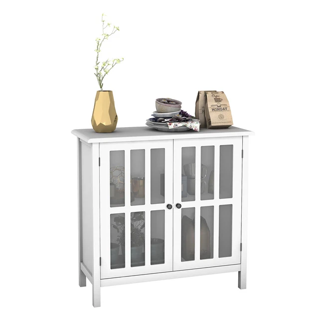 STORAGE BUFFET CABINET Glass Door Sideboard Console Table Server ...