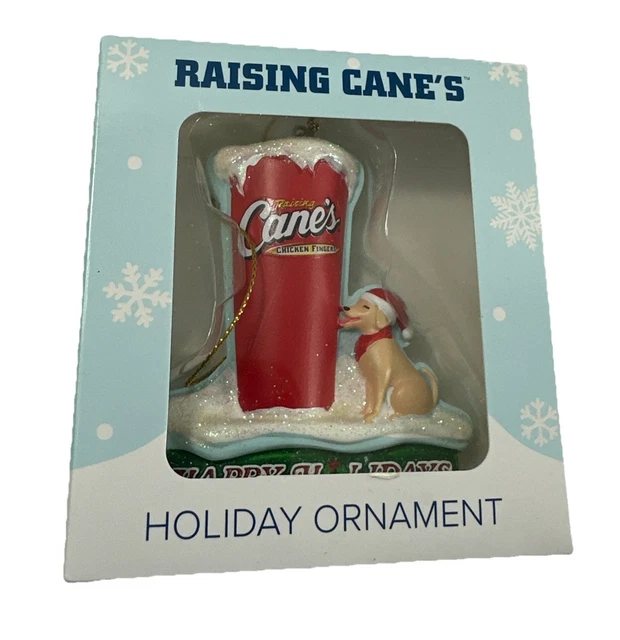 RAISING CANES RED Cup with Dog 2025 Christmas Ornament Chicken Fingers ...