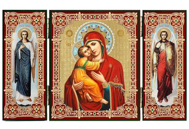 VIRGIN MARY ICON Triptych Virgin De Vladimir Archangels Saint Michael Gabriel EUR 23,55 ...