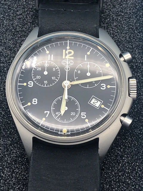 RARE VINTAGE CWC “Pilot” Chronograph 1990s Full Set Box & Warranty Card ...